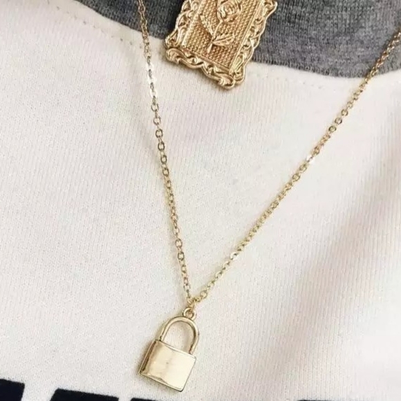 unknown | Jewelry | Simple Design Gold Color Lock Pendant Necklace For ...